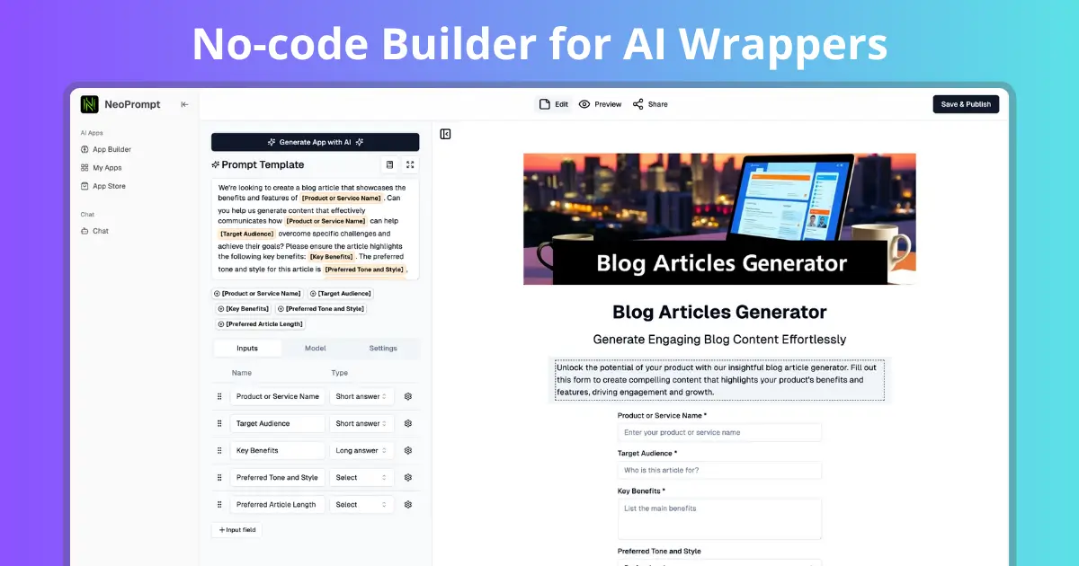 FREE No-code Builder for AI Wrappers | NeoPrompt